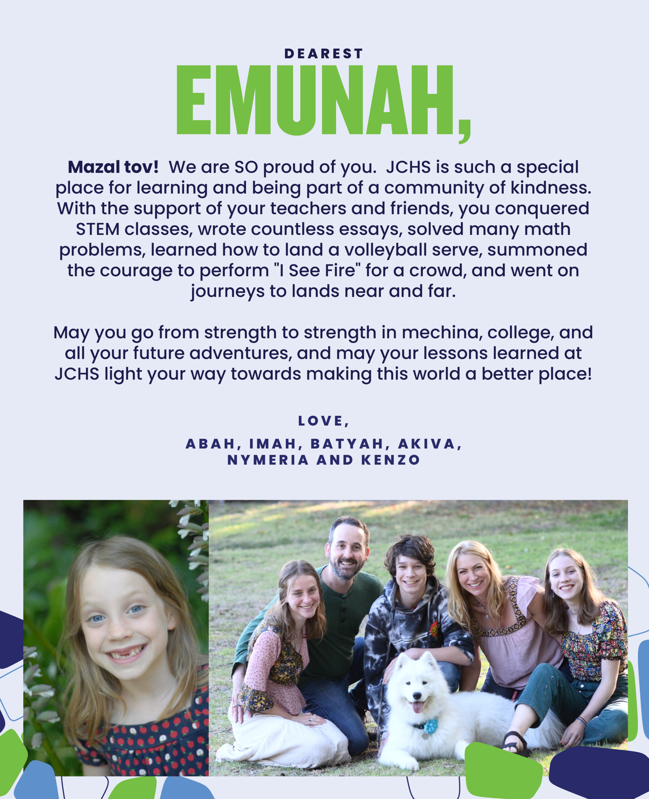 Yearbook Tributes | JCHS-The Jewish Community High School of the Bay